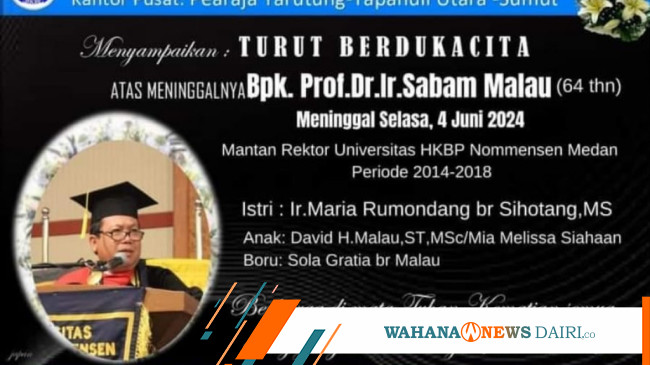 Prof Sabam Malau, Eks Rektor Universitas HKBP Nommensen Meninggal Dunia - Wahana News Dairi